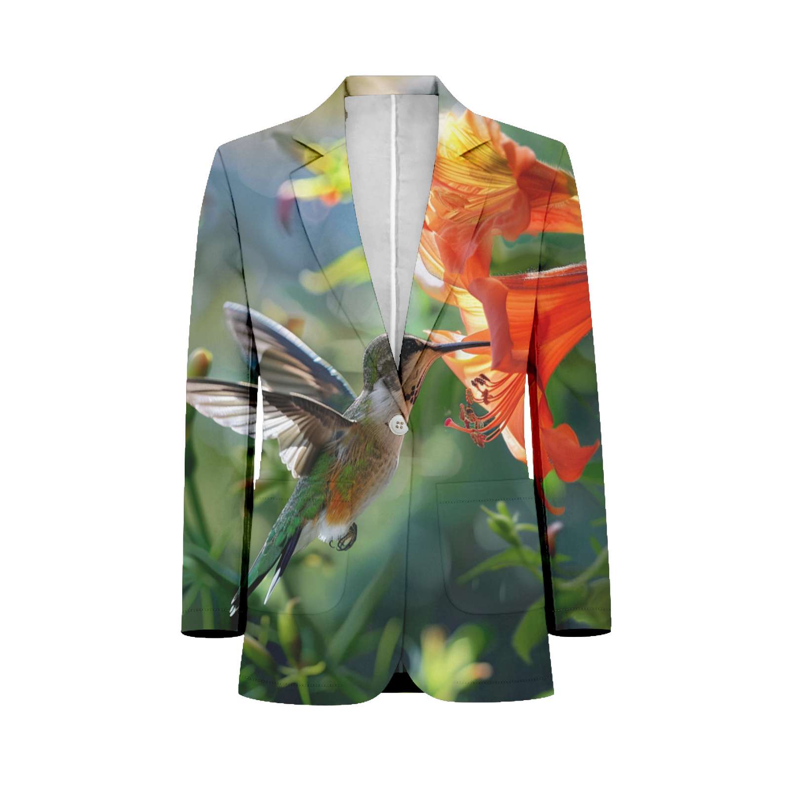Colorful Hummingbird And Flowers Mens Suits Shawl Collar Slim Fit Suit ...