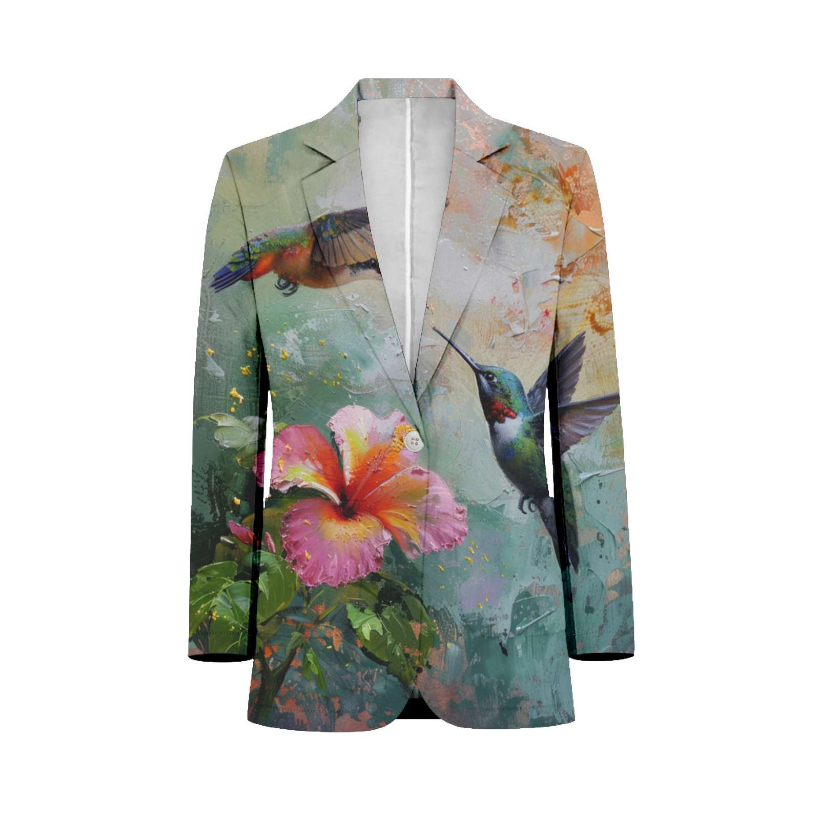 Colorful Hummingbird And Flowers Mens Suits Shawl Collar Slim Fit Suit ...