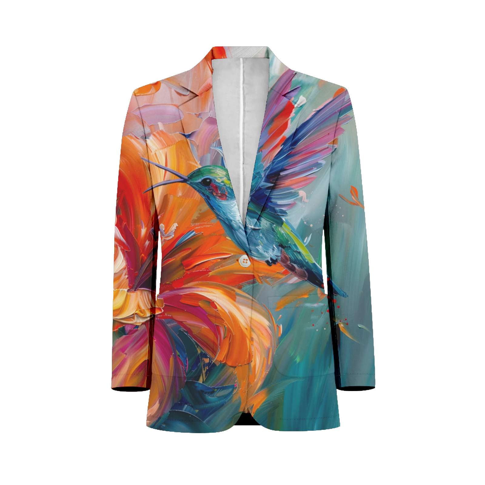 Colorful Hummingbird And Flowers Mens Suits Shawl Collar Slim Fit Suit ...