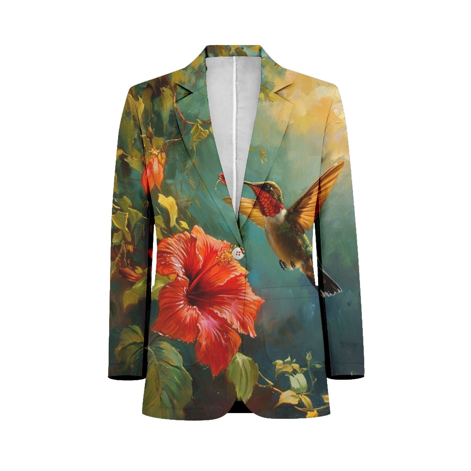 Colorful Hummingbird And Flowers Mens Suits Shawl Collar Slim Fit Suit ...