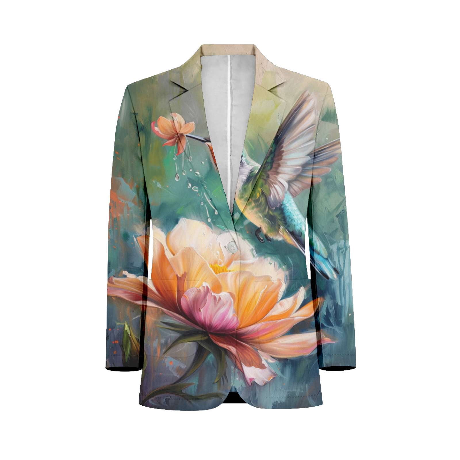 Colorful Hummingbird And Flowers Mens Suits Shawl Collar Slim Fit Suit ...