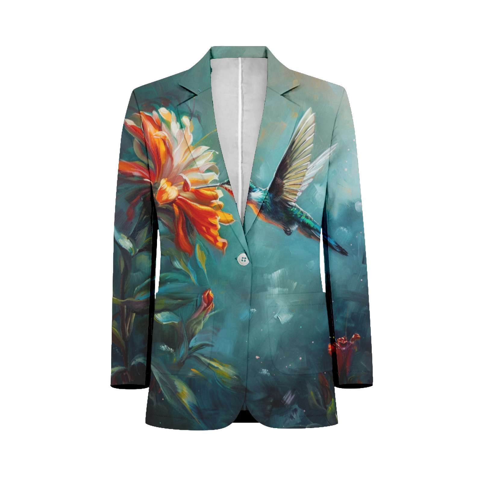 Colorful Hummingbird And Flowers Mens Suits Shawl Collar Slim Fit Suit ...
