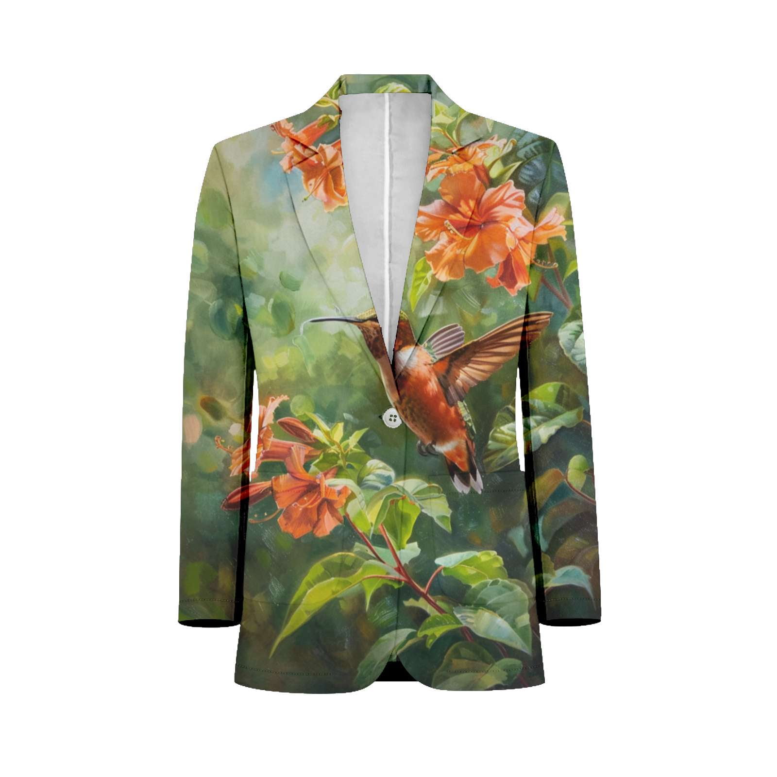 Colorful Hummingbird And Flowers Mens Suits Shawl Collar Slim Fit Suit ...