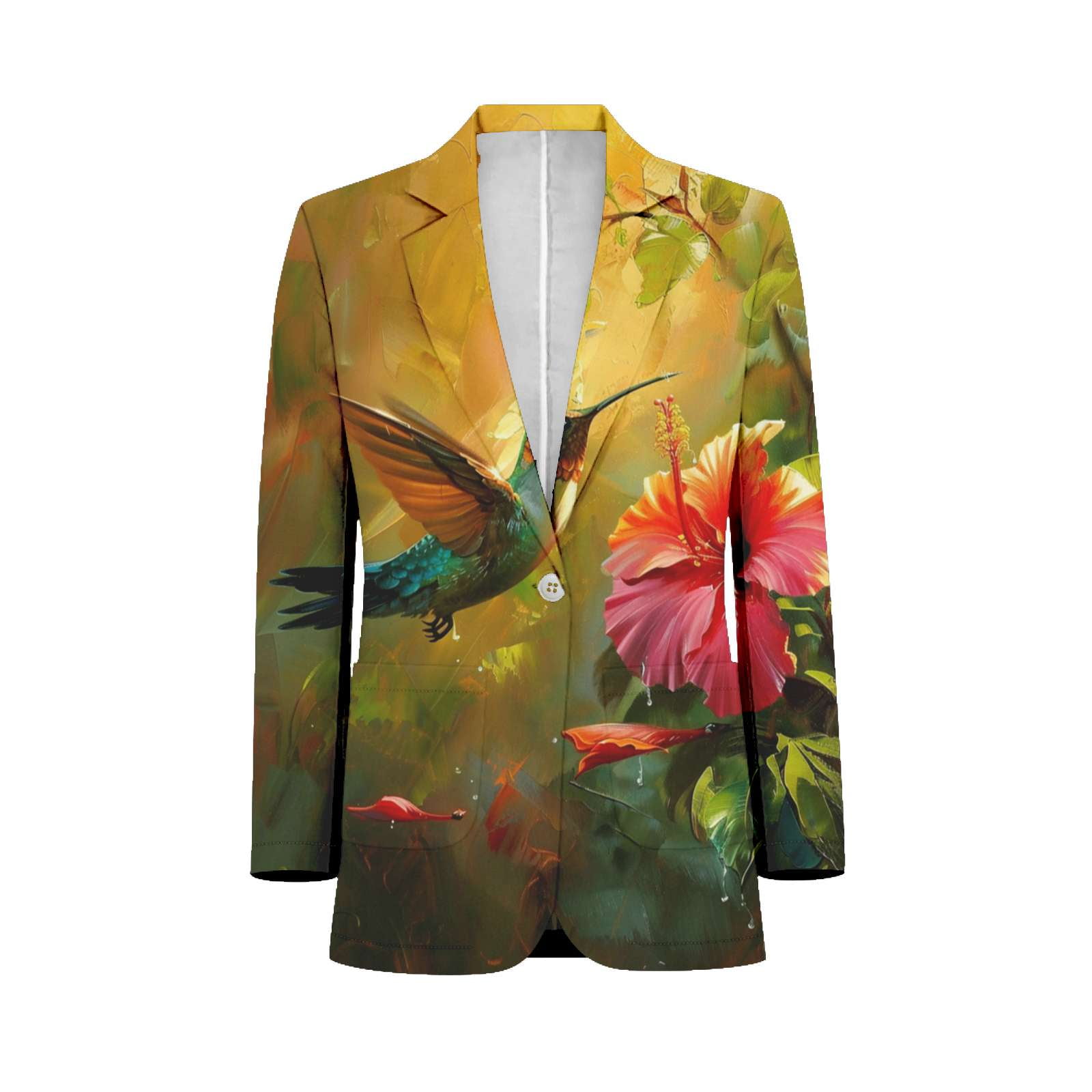 Colorful Hummingbird And Flowers Mens Suits Shawl Collar Slim Fit Suit ...