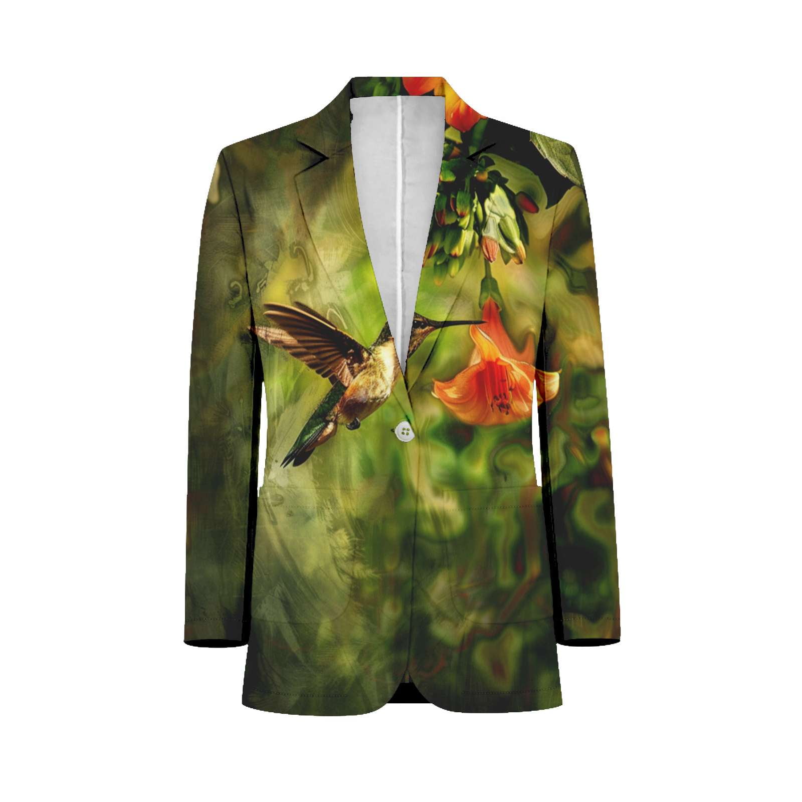Colorful Hummingbird And Flowers Mens Suits Shawl Collar Slim Fit Suit ...