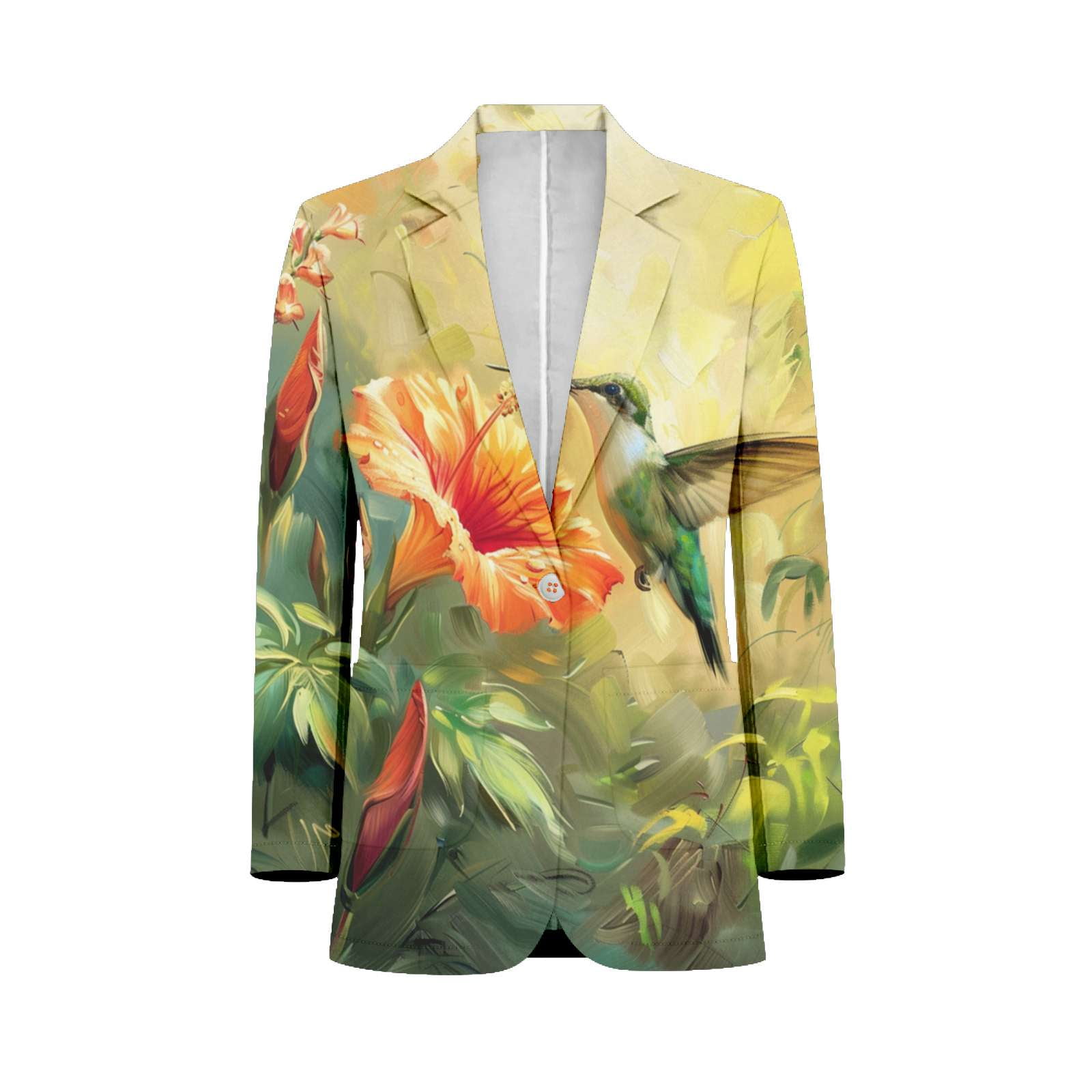 Colorful Hummingbird And Flowers Mens Suits Shawl Collar Slim Fit Suit ...