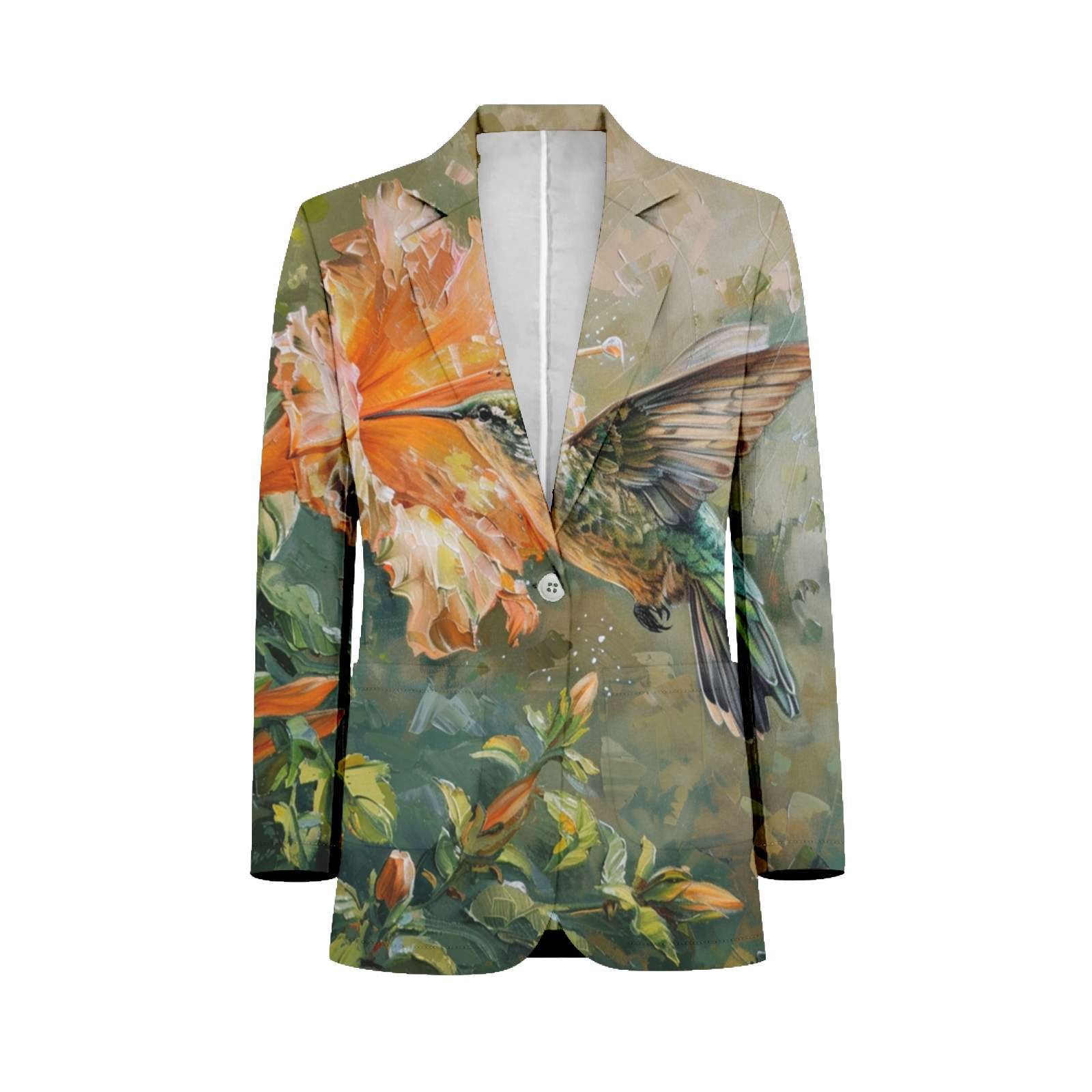 Colorful Hummingbird And Flowers Mens Suits Shawl Collar Slim Fit Suit ...