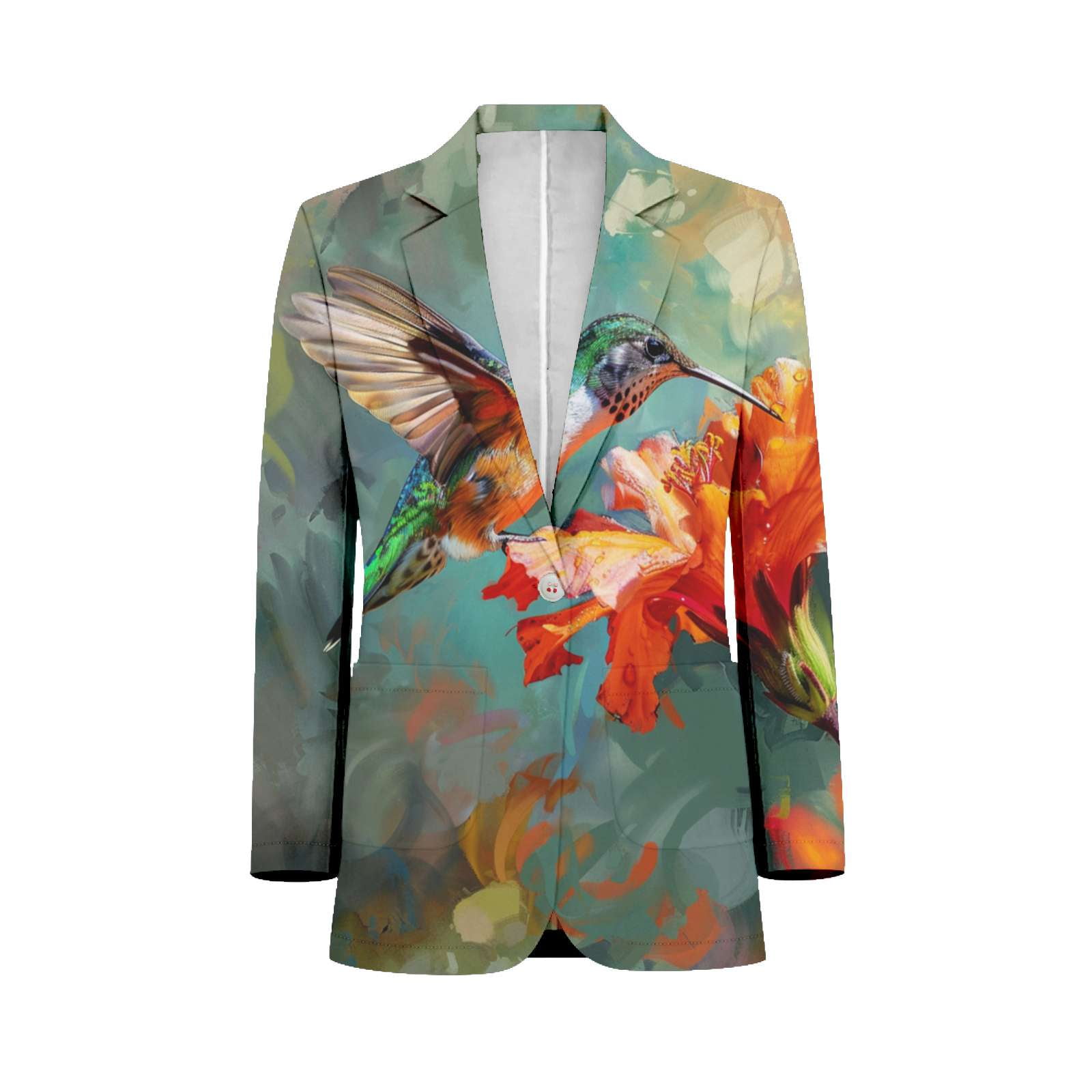 Colorful Hummingbird And Flowers Mens Suits Shawl Collar Slim Fit Suit ...