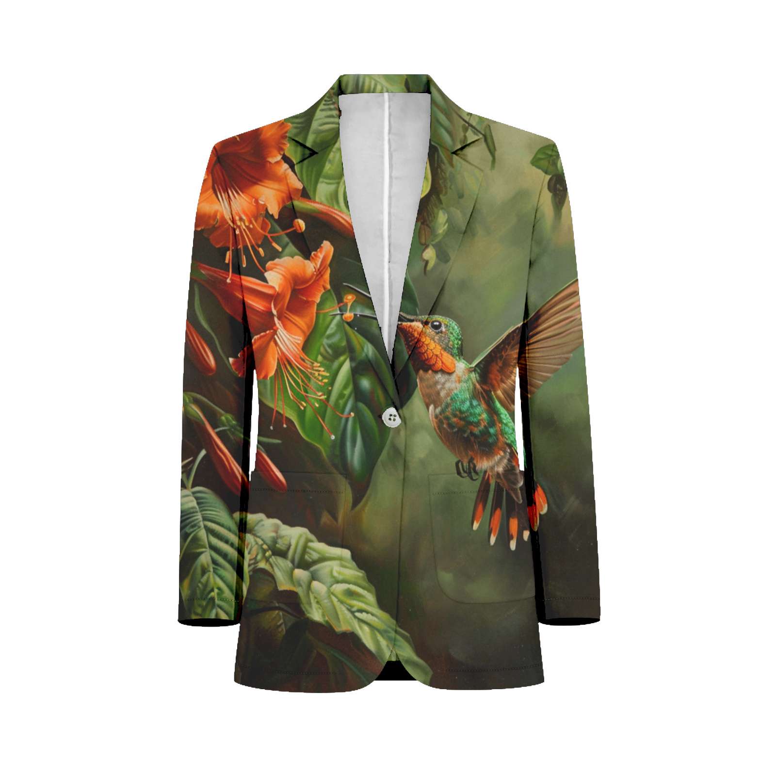 Colorful Hummingbird And Flowers Mens Suits Shawl Collar Slim Fit Suit ...
