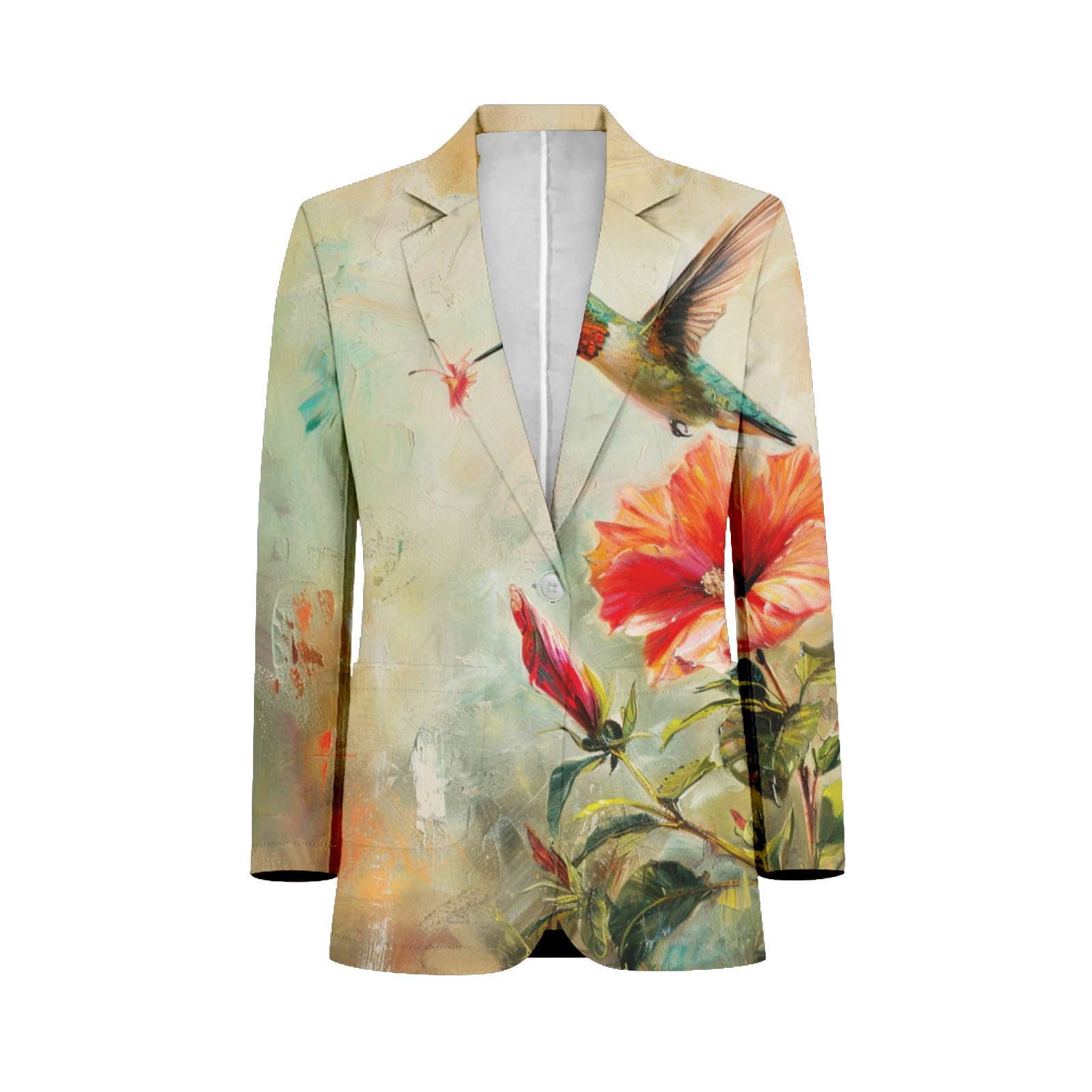 Colorful Hummingbird And Flowers Mens Suits Shawl Collar Slim Fit Suit ...