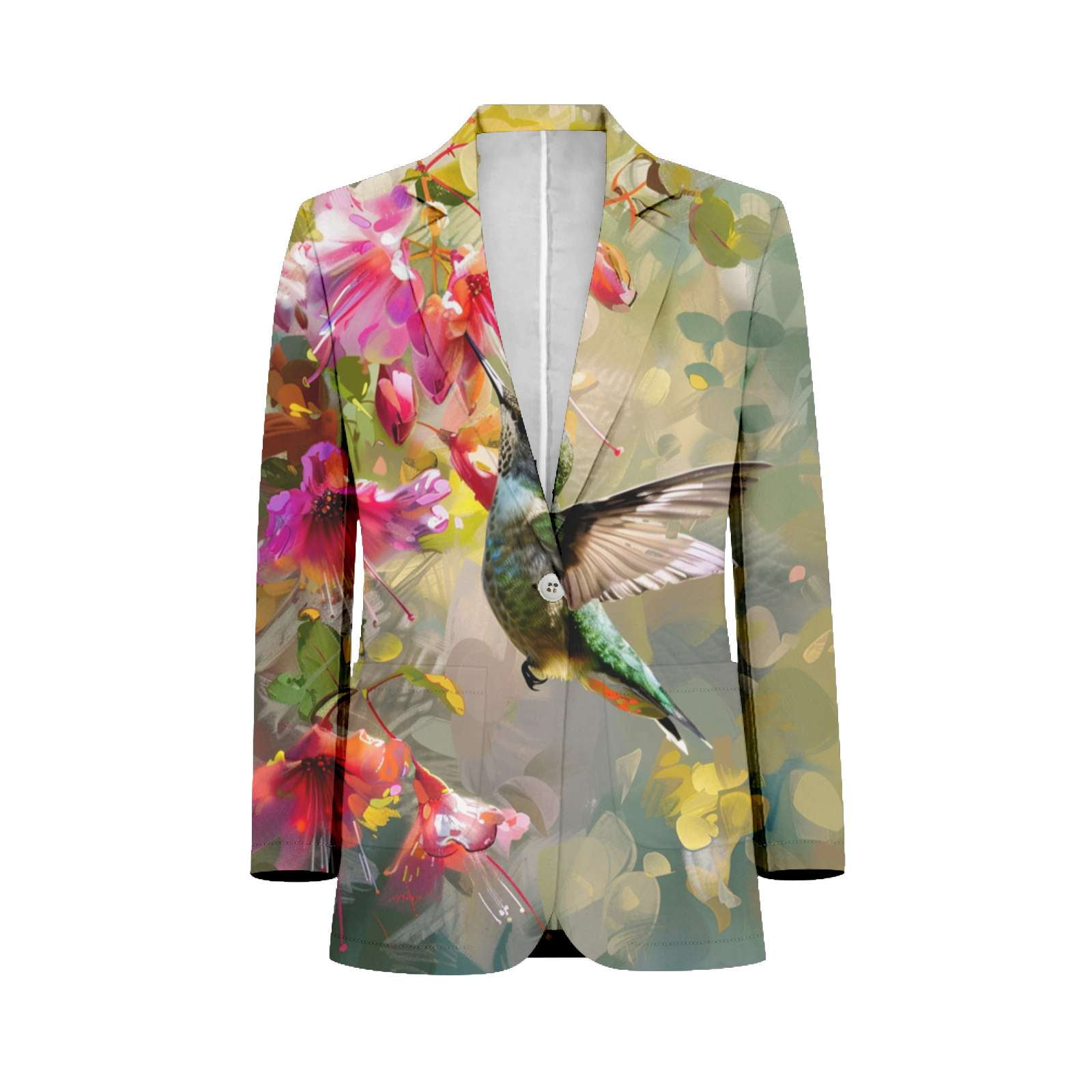 Colorful Hummingbird And Flowers Mens Suits Shawl Collar Slim Fit Suit ...