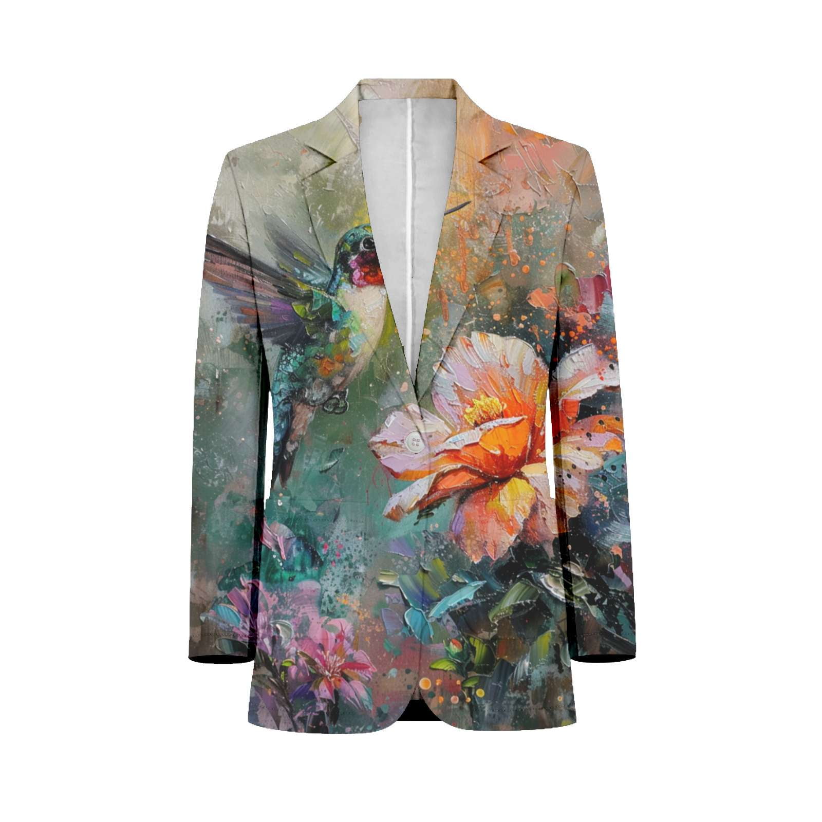 Colorful Hummingbird And Flowers Mens Suits Shawl Collar Slim Fit Suit ...