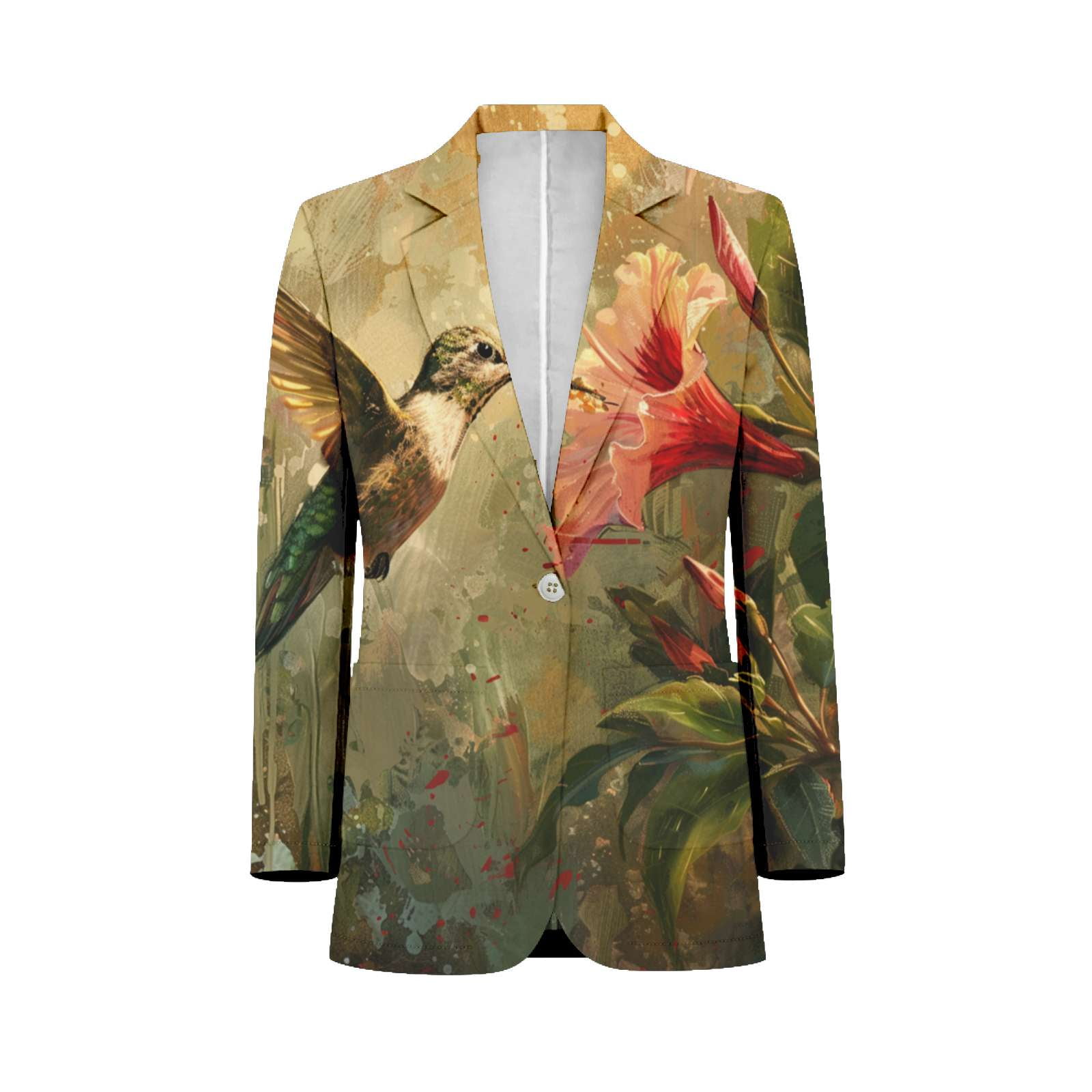 Colorful Hummingbird And Flowers Mens Suits Shawl Collar Slim Fit Suit ...