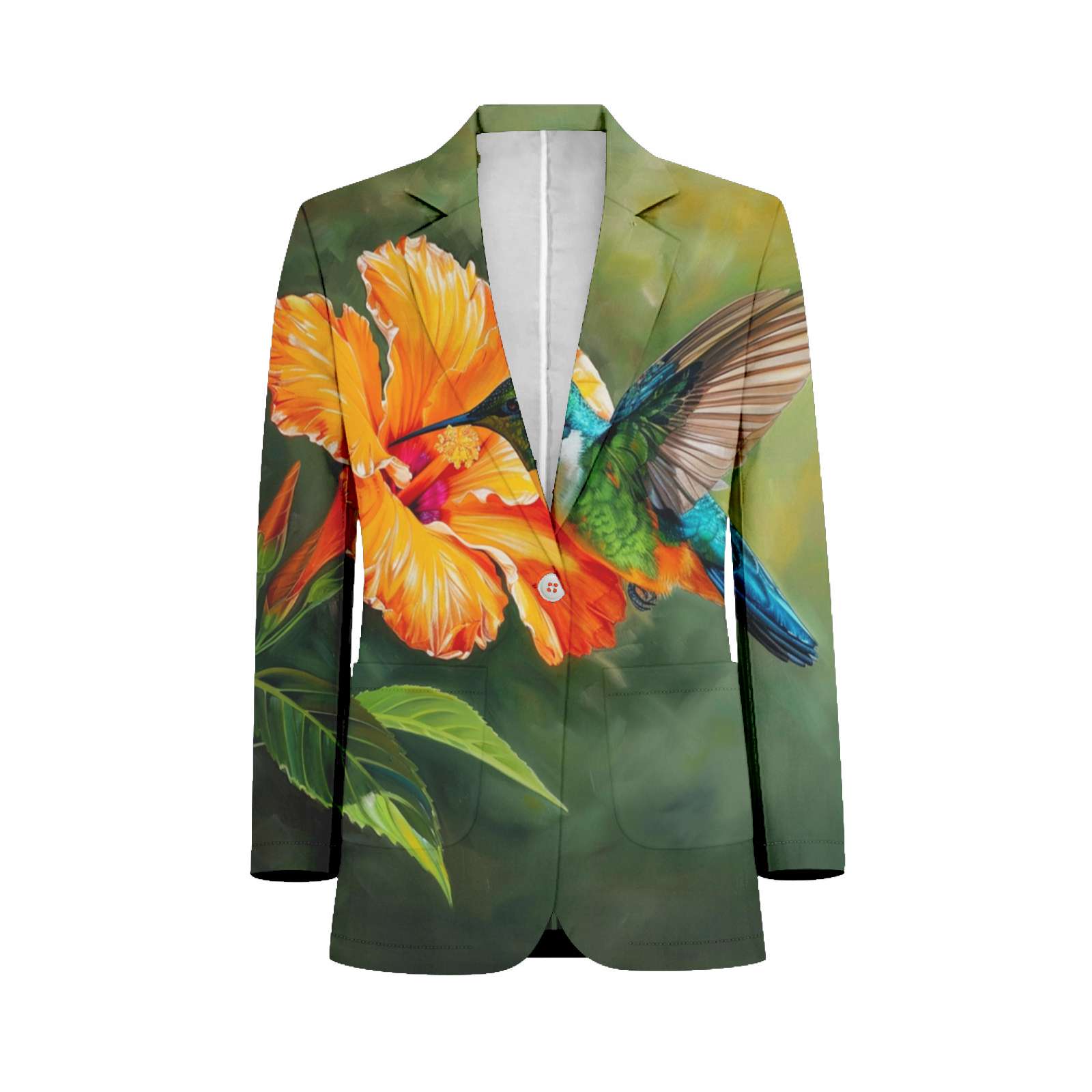 Colorful Hummingbird And Flowers Mens Suits Shawl Collar Slim Fit Suit ...