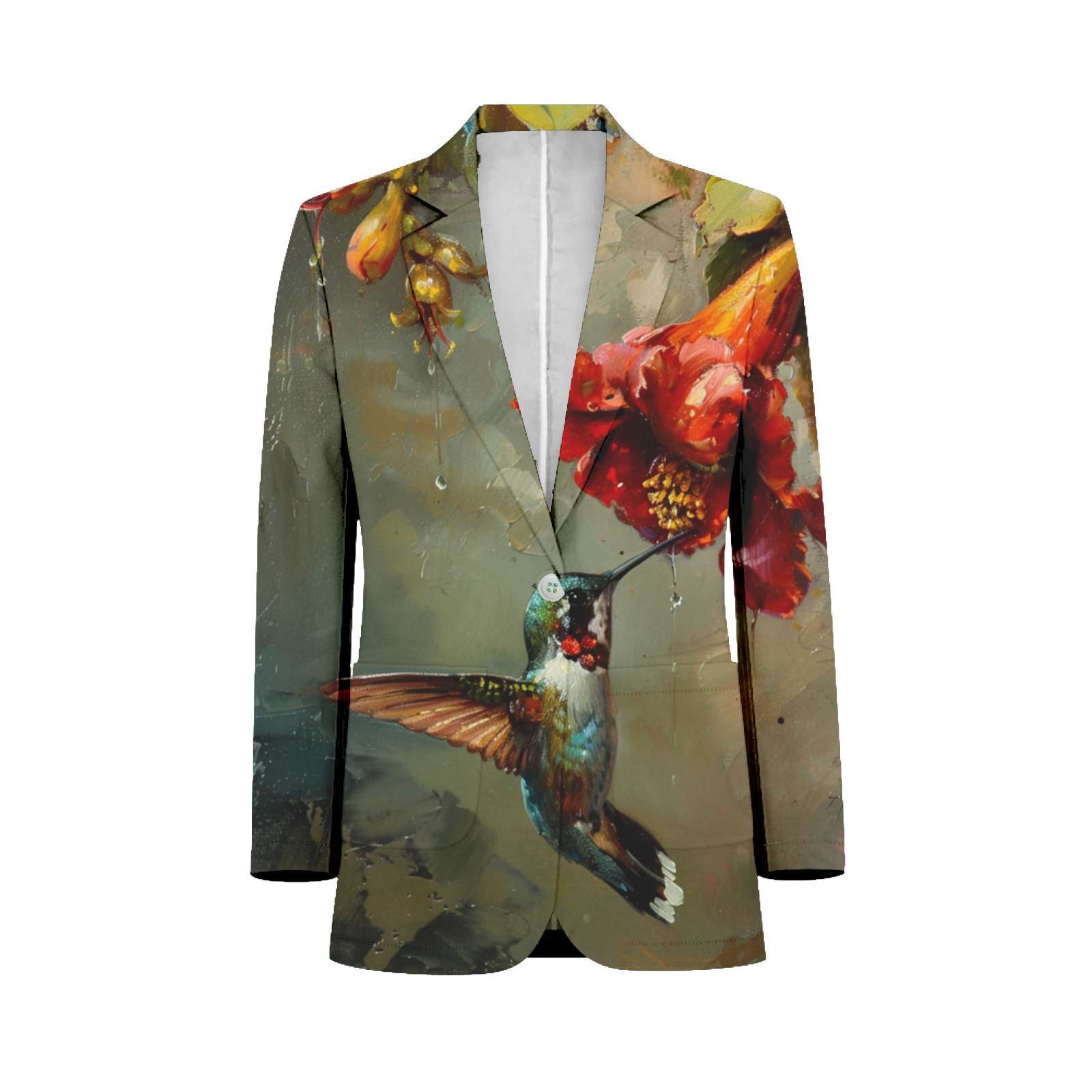 Colorful Hummingbird And Flowers Mens Suits Shawl Collar Slim Fit Suit ...