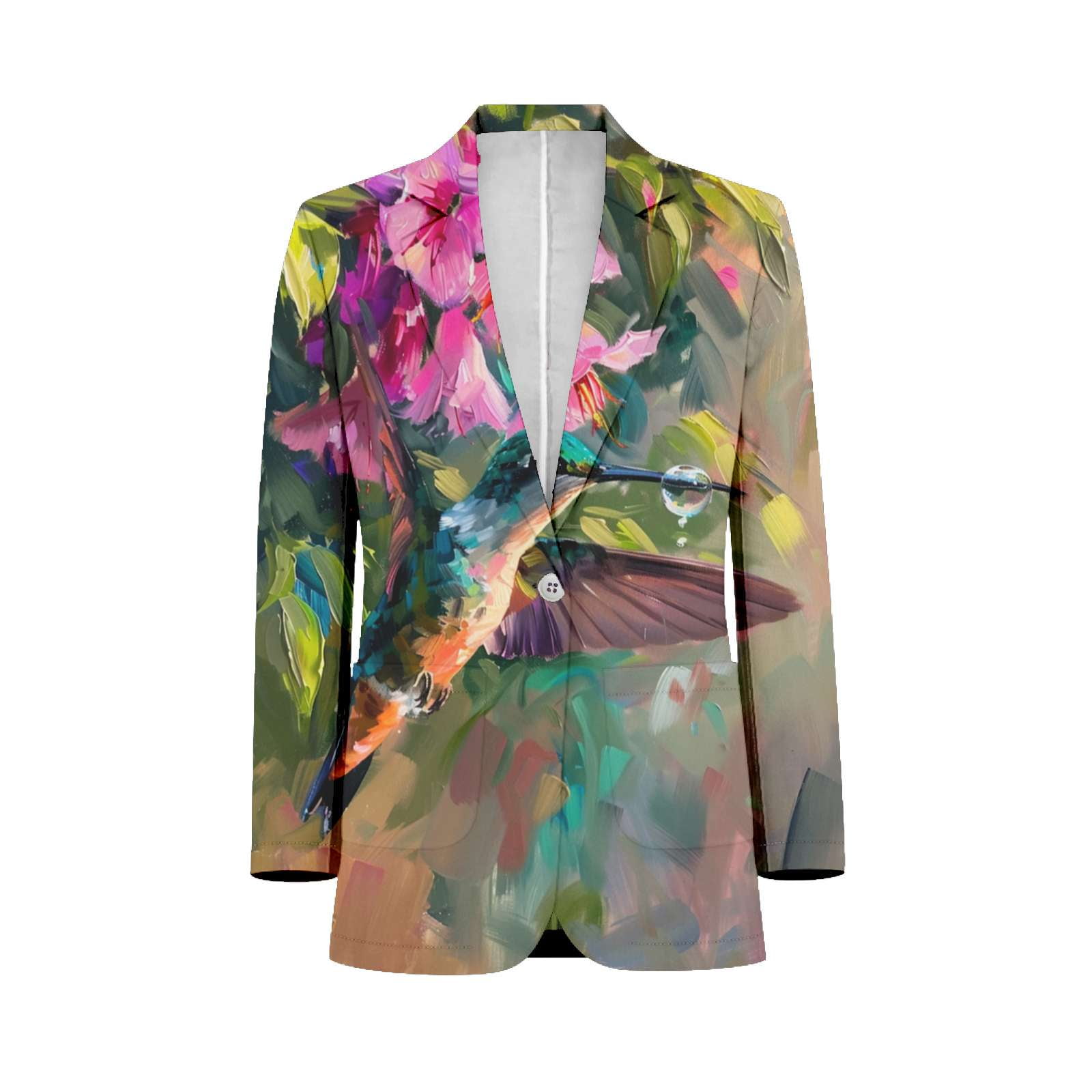 Colorful Hummingbird And Flowers Mens Suits Shawl Collar Slim Fit Suit ...