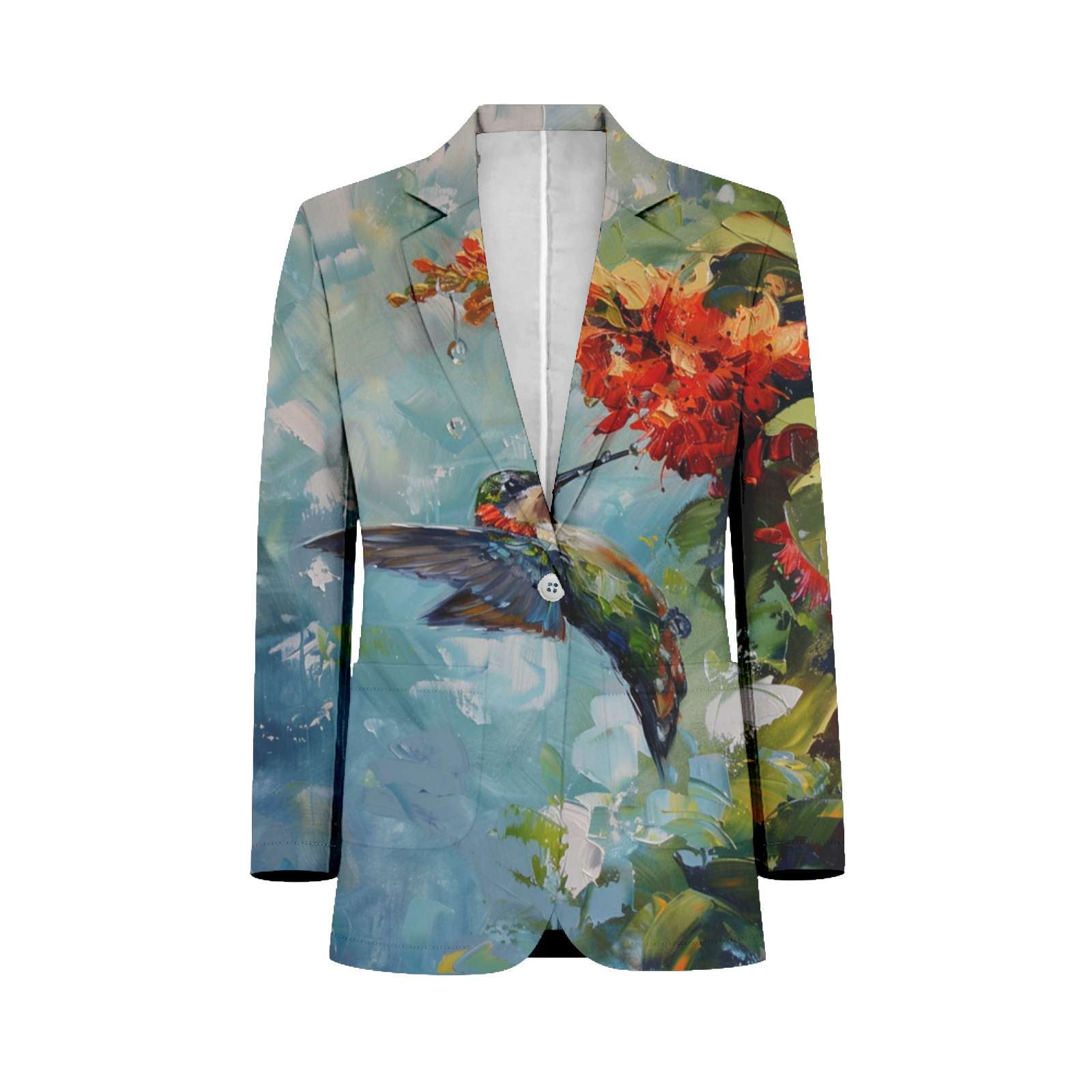 Colorful Hummingbird And Flowers Mens Suits Shawl Collar Slim Fit Suit ...