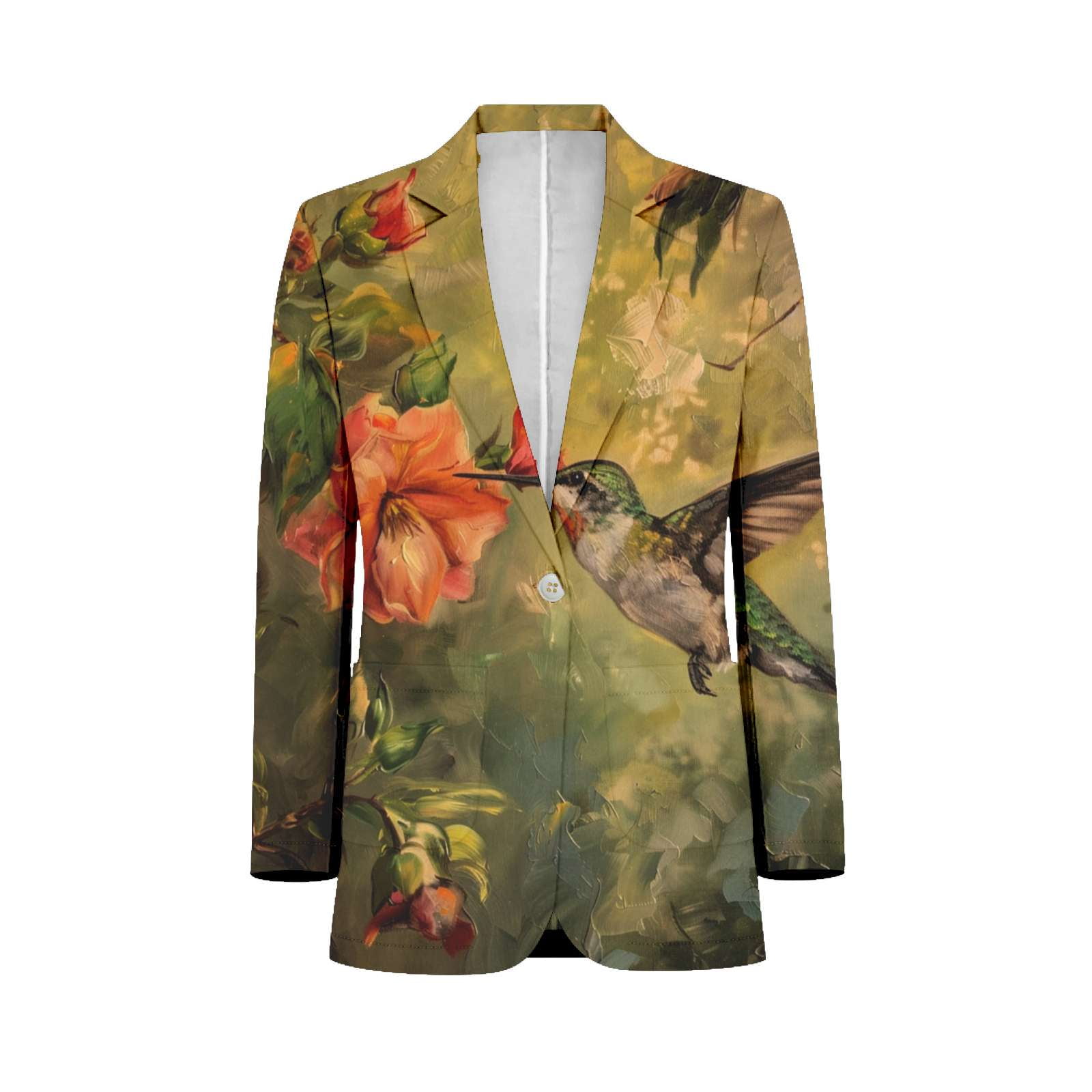 Colorful Hummingbird And Flowers Mens Suits Shawl Collar Slim Fit Suit ...