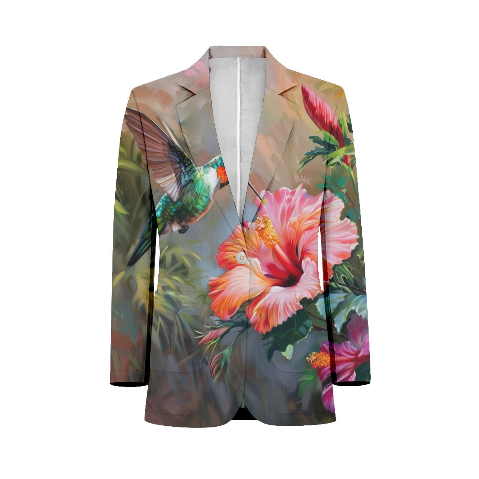 Colorful Hummingbird And Flowers Mens Suits Shawl Collar Slim Fit Suit ...