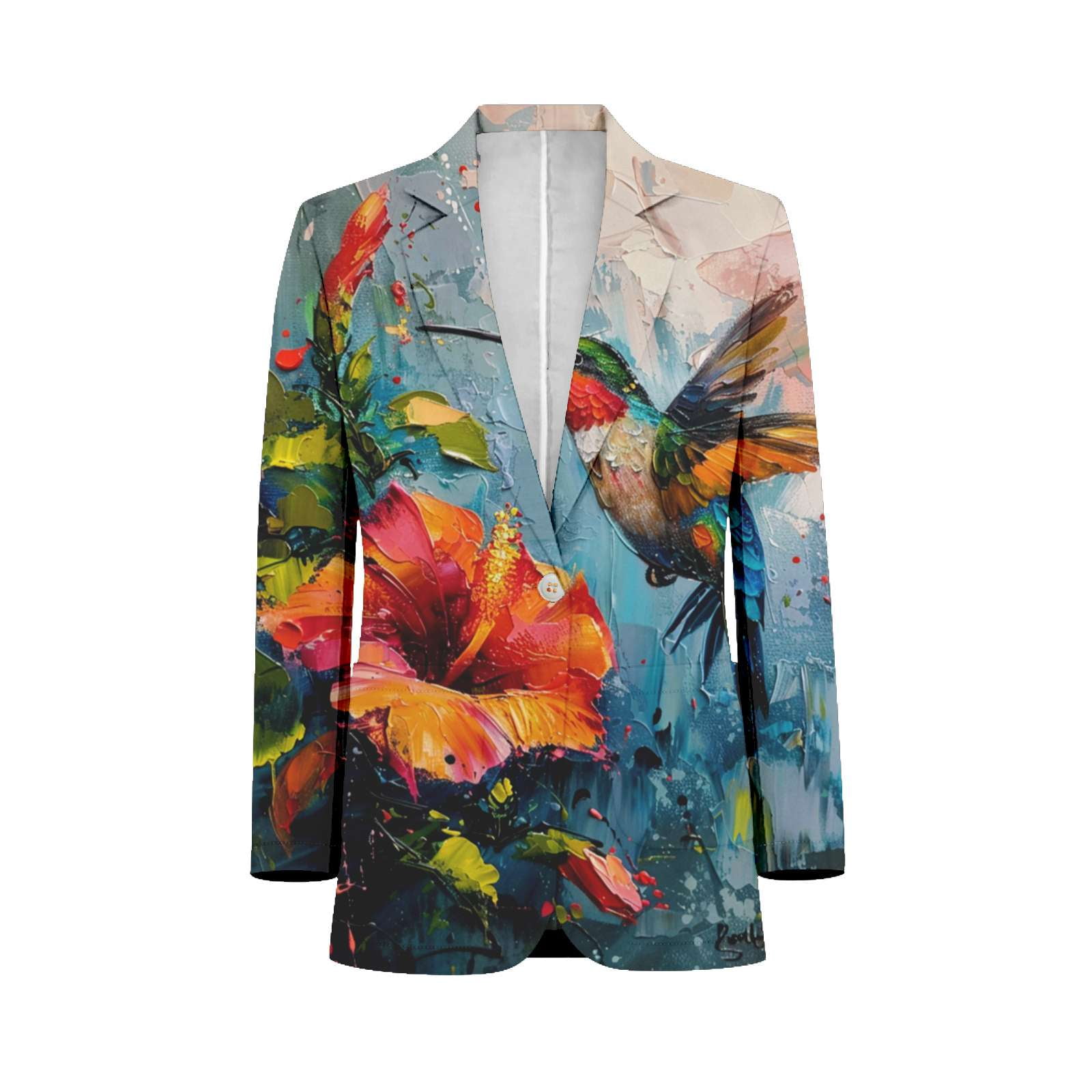 Colorful Hummingbird And Flowers Mens Suits Shawl Collar Slim Fit Suit ...
