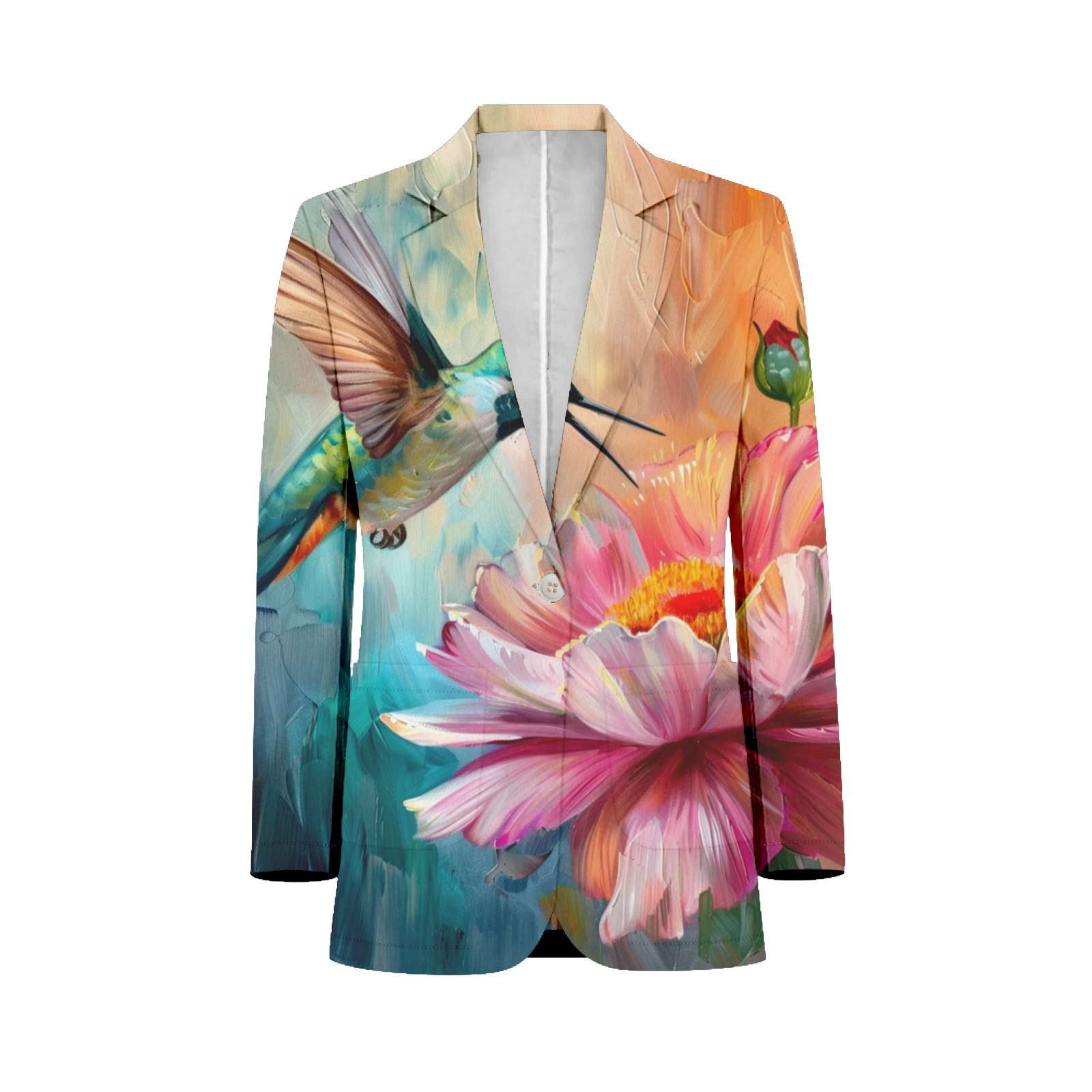Colorful Hummingbird And Flowers Mens Suits Shawl Collar Slim Fit Suit ...