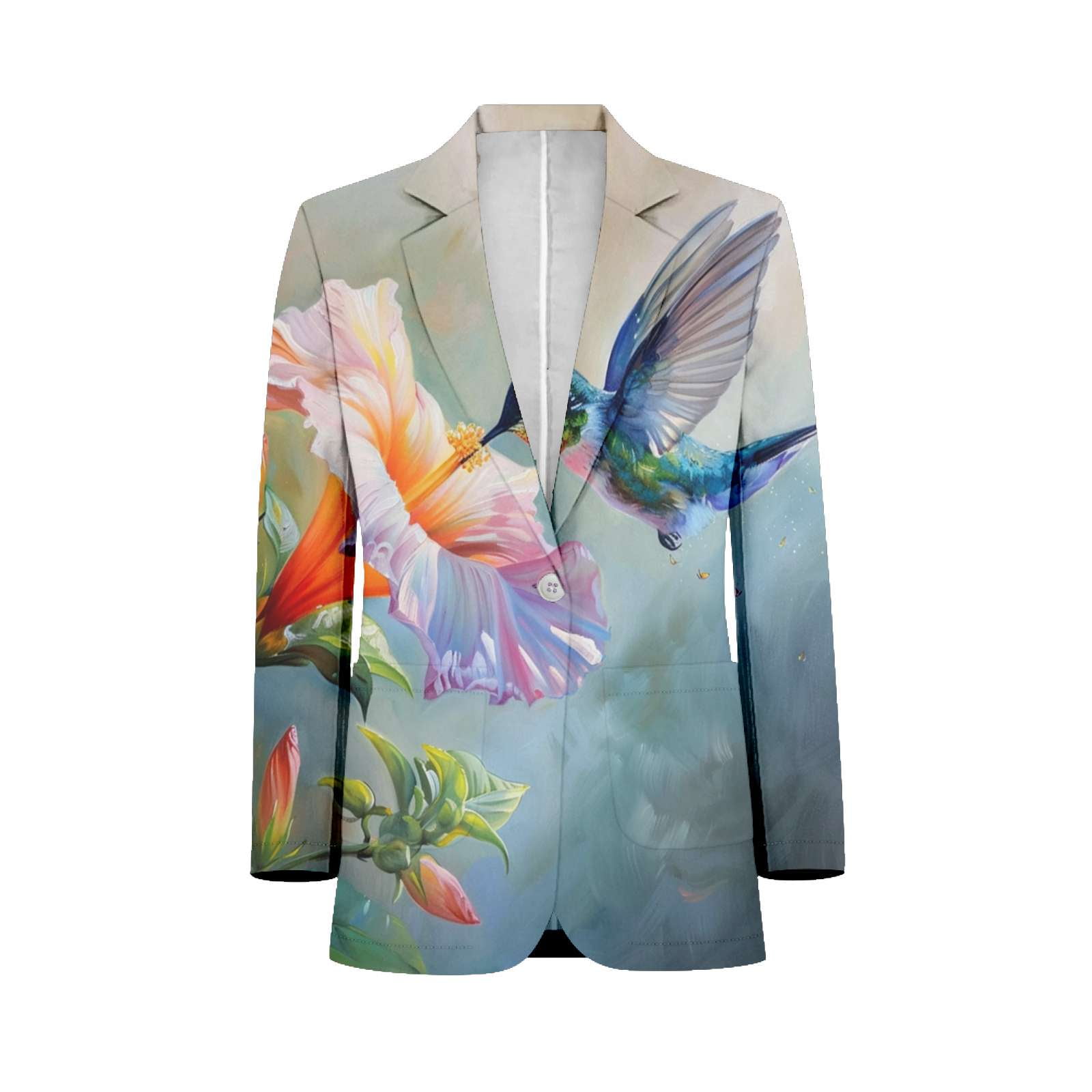 Colorful Hummingbird And Flowers Mens Suits Shawl Collar Slim Fit Suit ...
