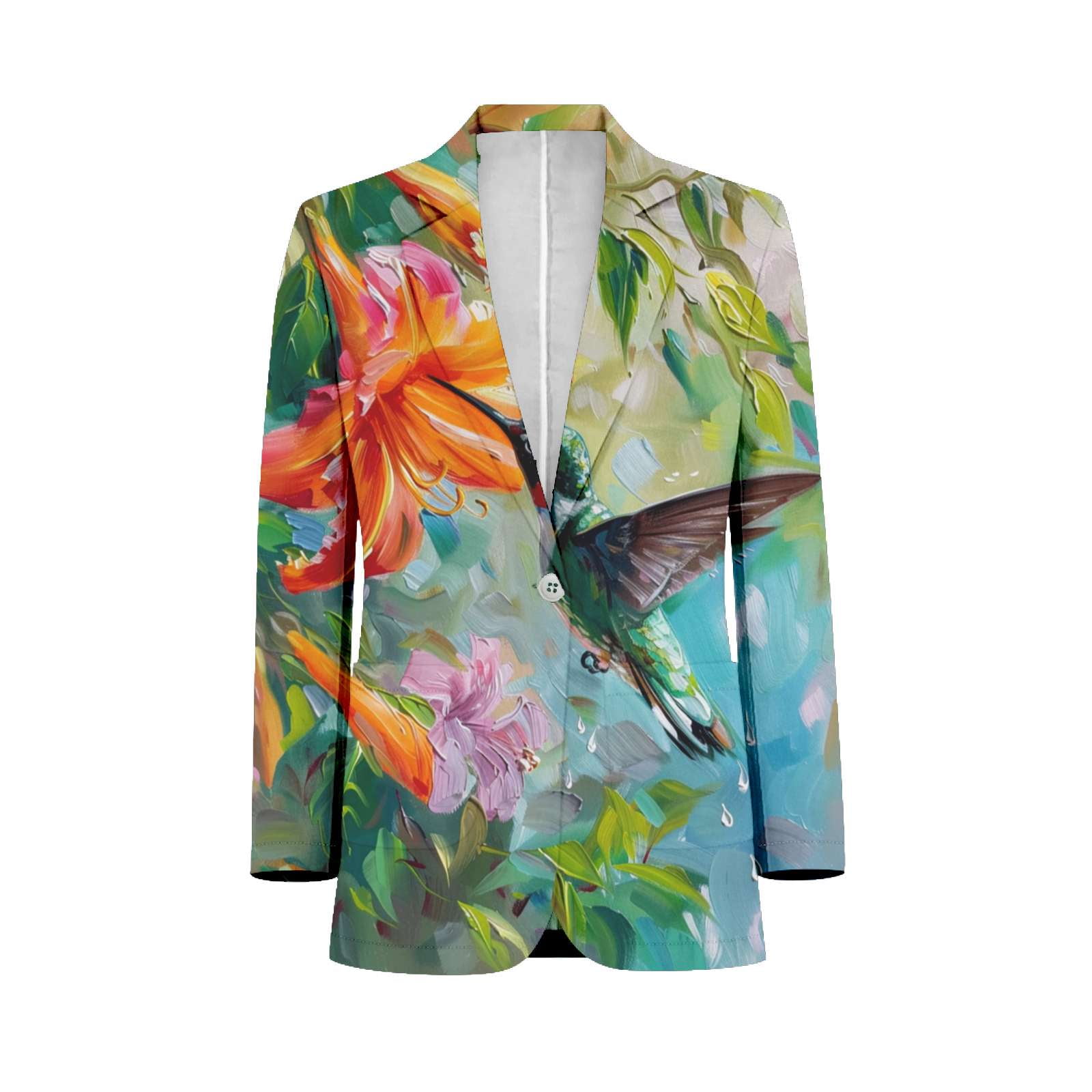 Colorful Hummingbird And Flowers Mens Suits Shawl Collar Slim Fit Suit ...