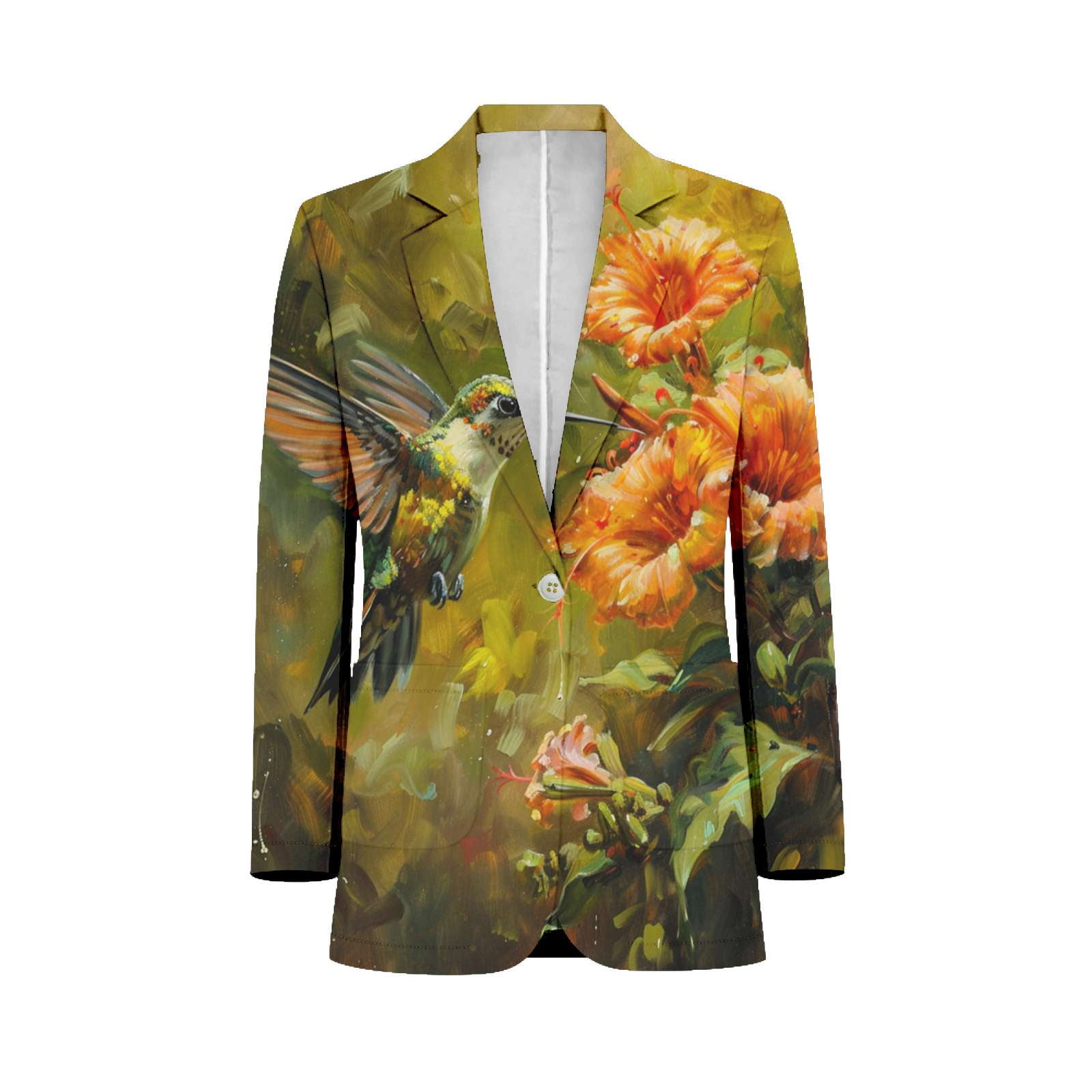 Colorful Hummingbird And Flowers Mens Suits Shawl Collar Slim Fit Suit ...