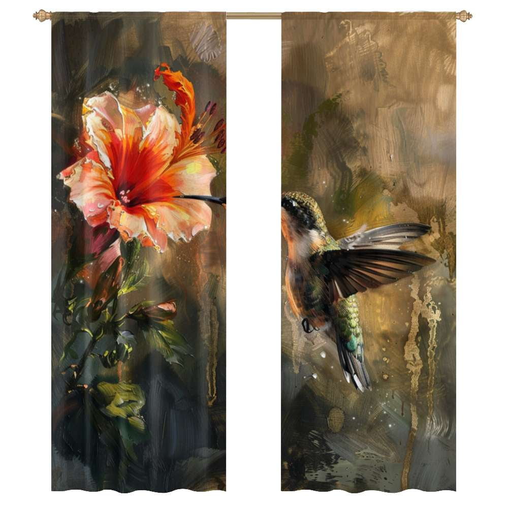 Colorful Hummingbird And Flowers Modern Tulle Window Curtains for ...