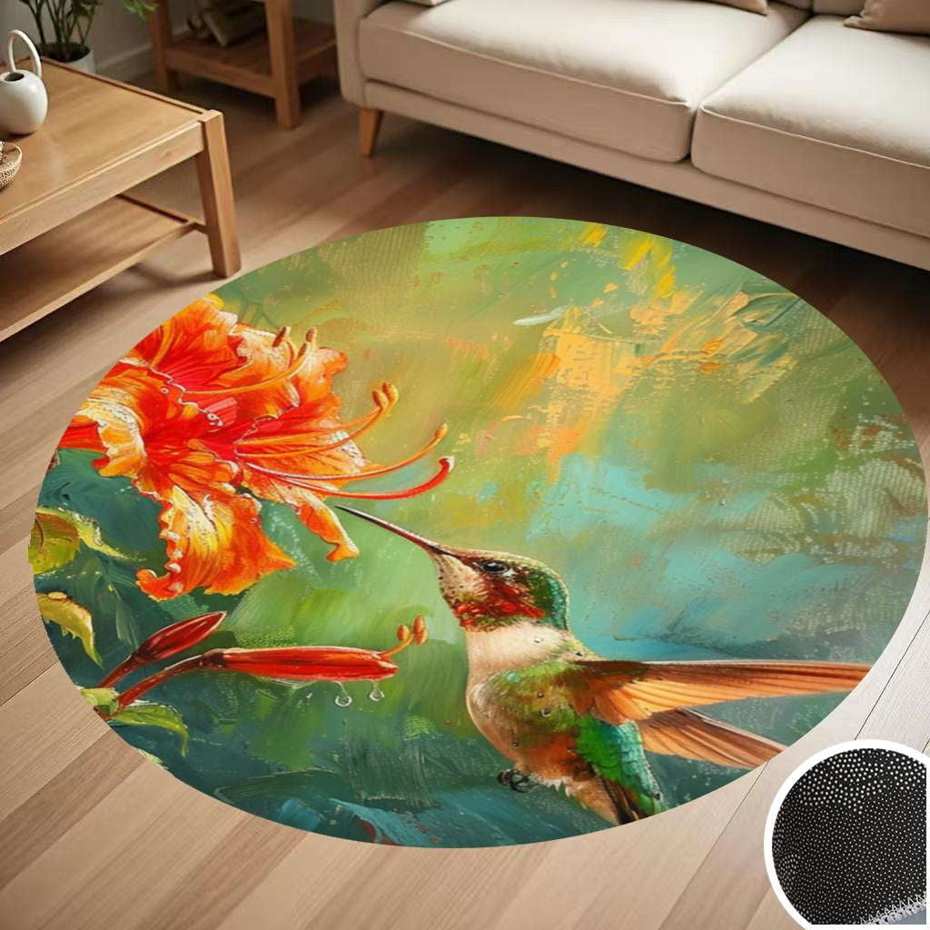 Colorful Hummingbird And Flowers Round Carpet Living Room Bedroom Home ...