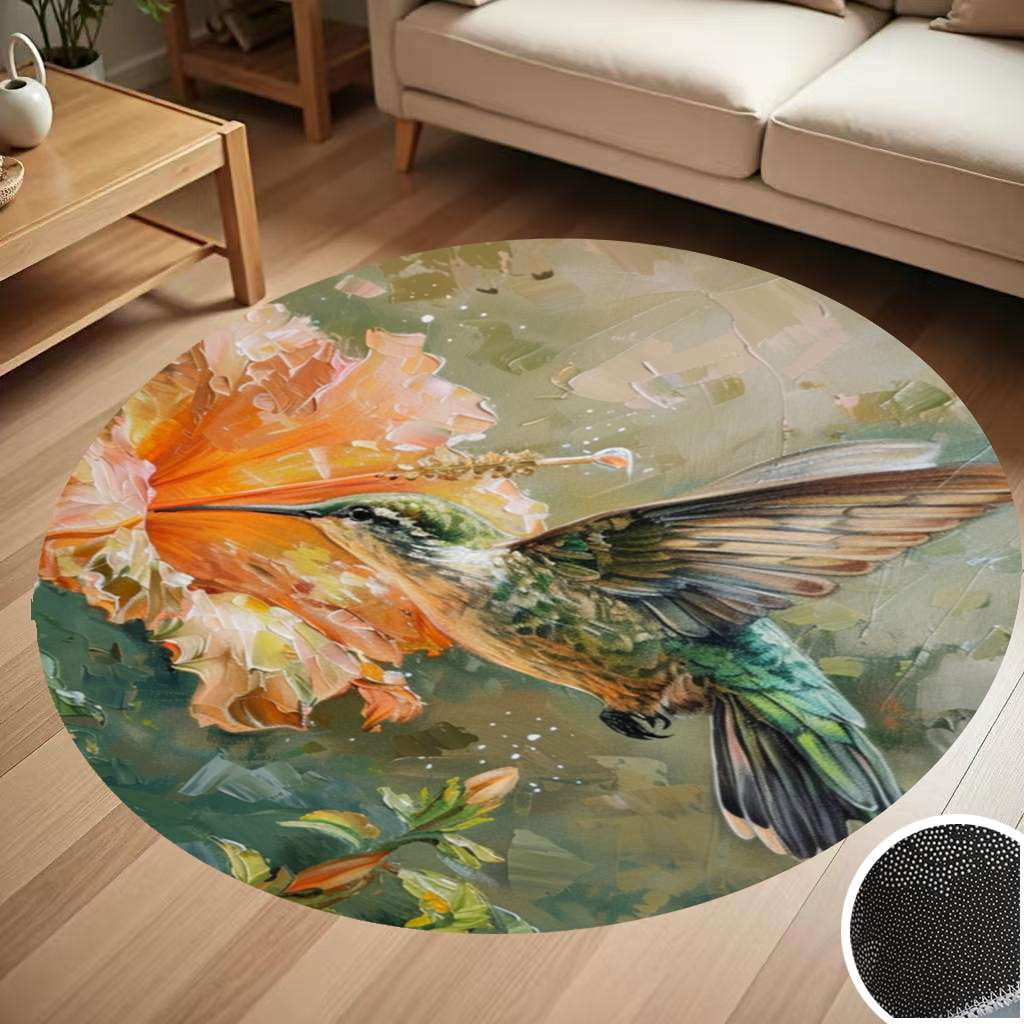 Colorful Hummingbird And Flowers Round Carpet Living Room Bedroom Home ...