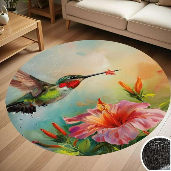 Colorful Hummingbird And Flowers Round Carpet Living Room Bedroom Home ...
