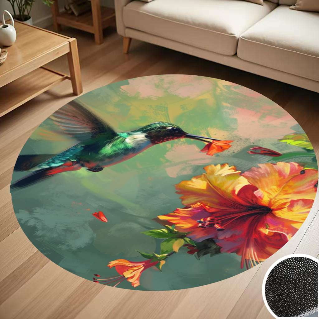 Colorful Hummingbird And Flowers Round Carpet Living Room Bedroom Home ...