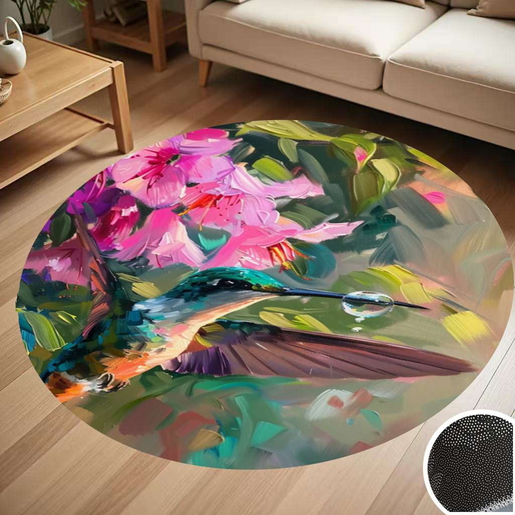 Colorful Hummingbird And Flowers Round Carpet Living Room Bedroom Home ...