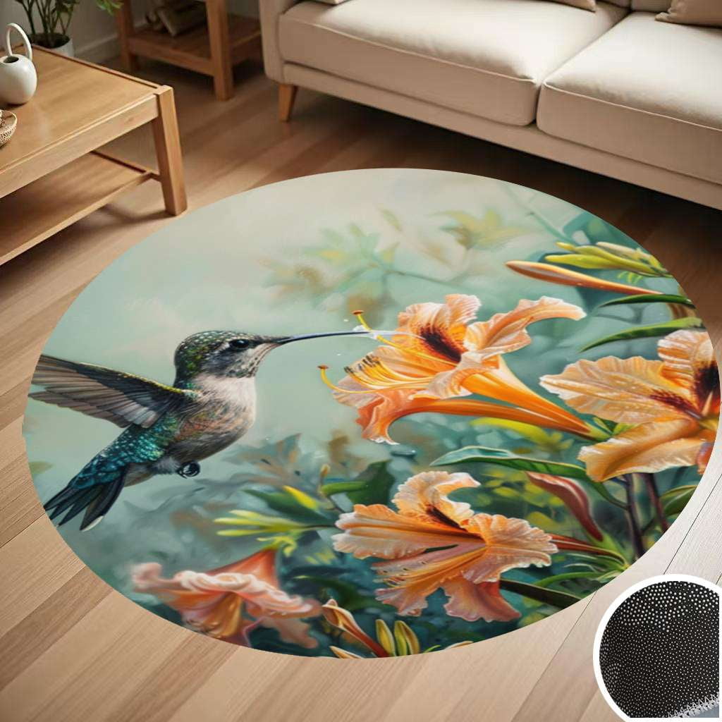 Colorful Hummingbird And Flowers Round Carpet Living Room Bedroom Home ...