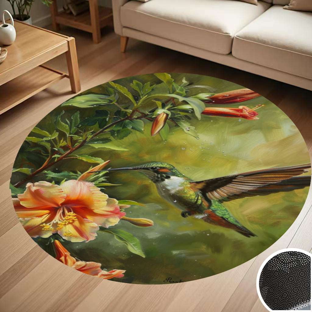 Colorful Hummingbird And Flowers Round Carpet Living Room Bedroom Home ...