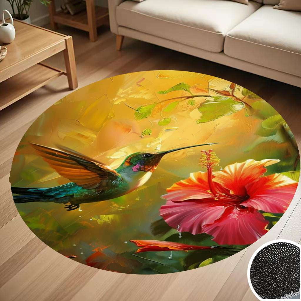 Colorful Hummingbird And Flowers Round Carpet Living Room Bedroom Home ...