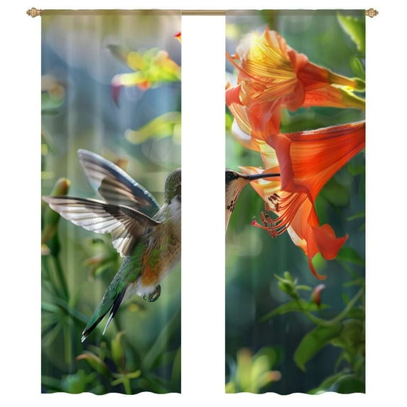 Colorful Hummingbird And Flowers Sheer Window Curtains for Living Room ...