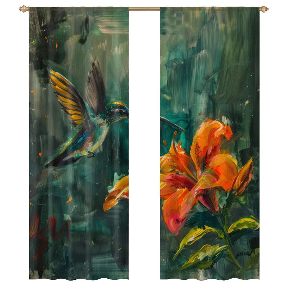 Colorful Hummingbird And Flowers Tulle Curtains For Living Room Chiffon ...
