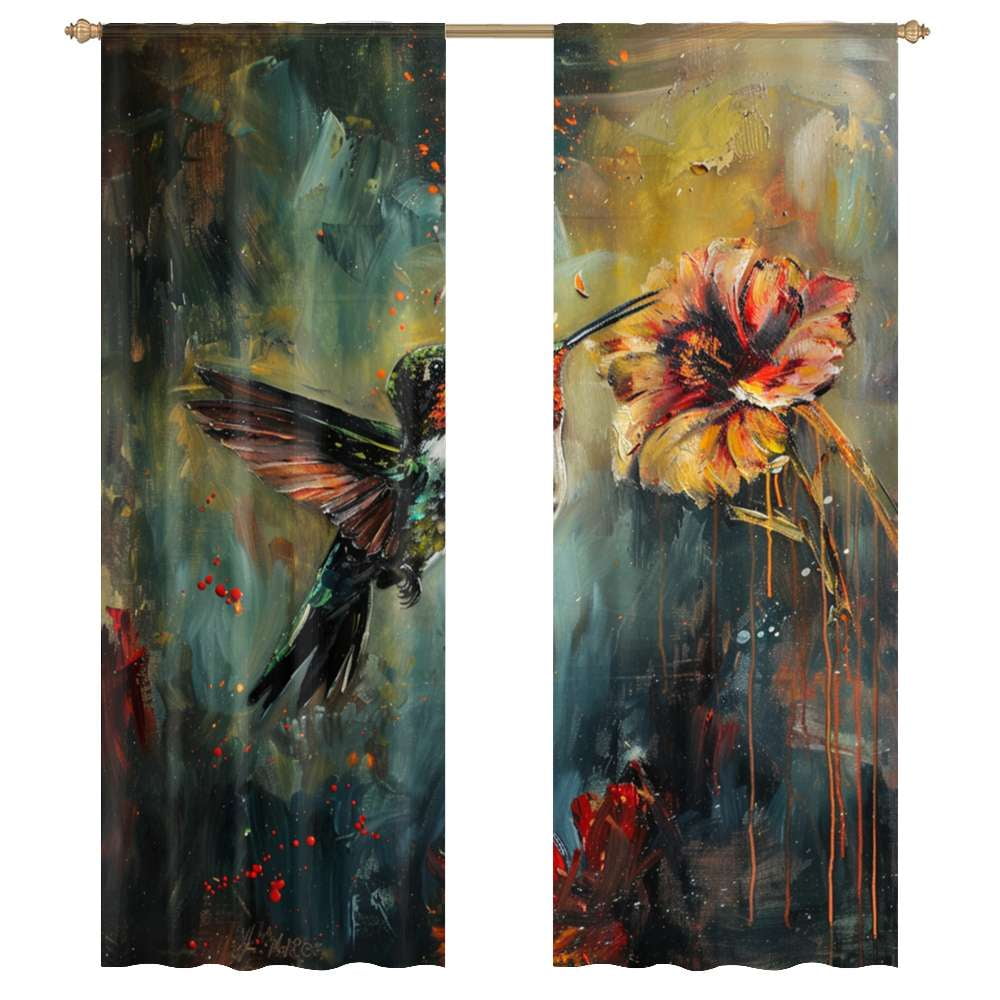 Colorful Hummingbird And Flowers Tulle Curtains For Living Room Chiffon ...