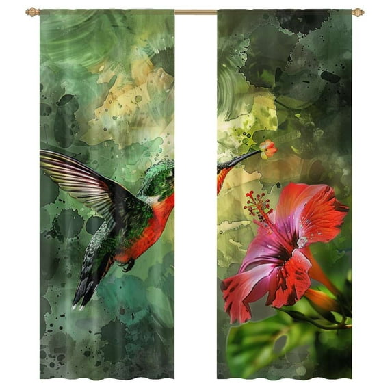 Colorful Hummingbird And Flowers Tulle Curtains For Living Room Chiffon ...