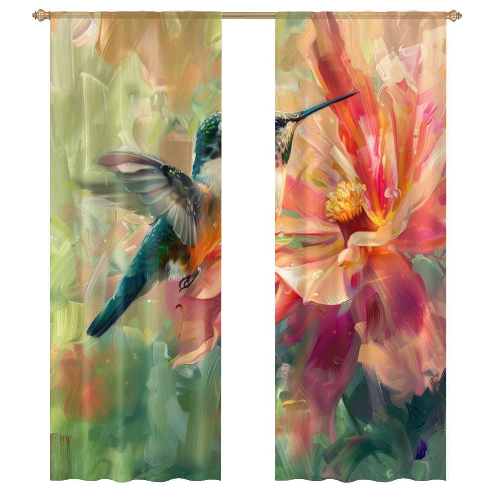 Colorful Hummingbird And Flowers Tulle Curtains For Living Room Chiffon ...