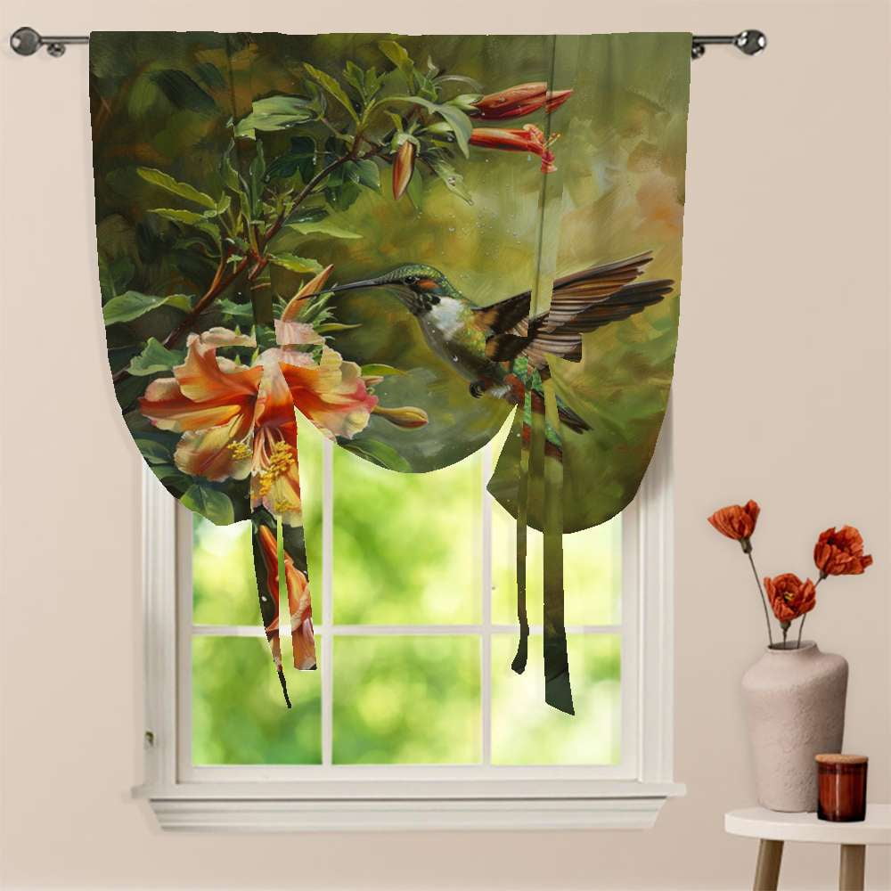 Colorful Hummingbird And Flowers Window Curtain for Living Room Roman ...