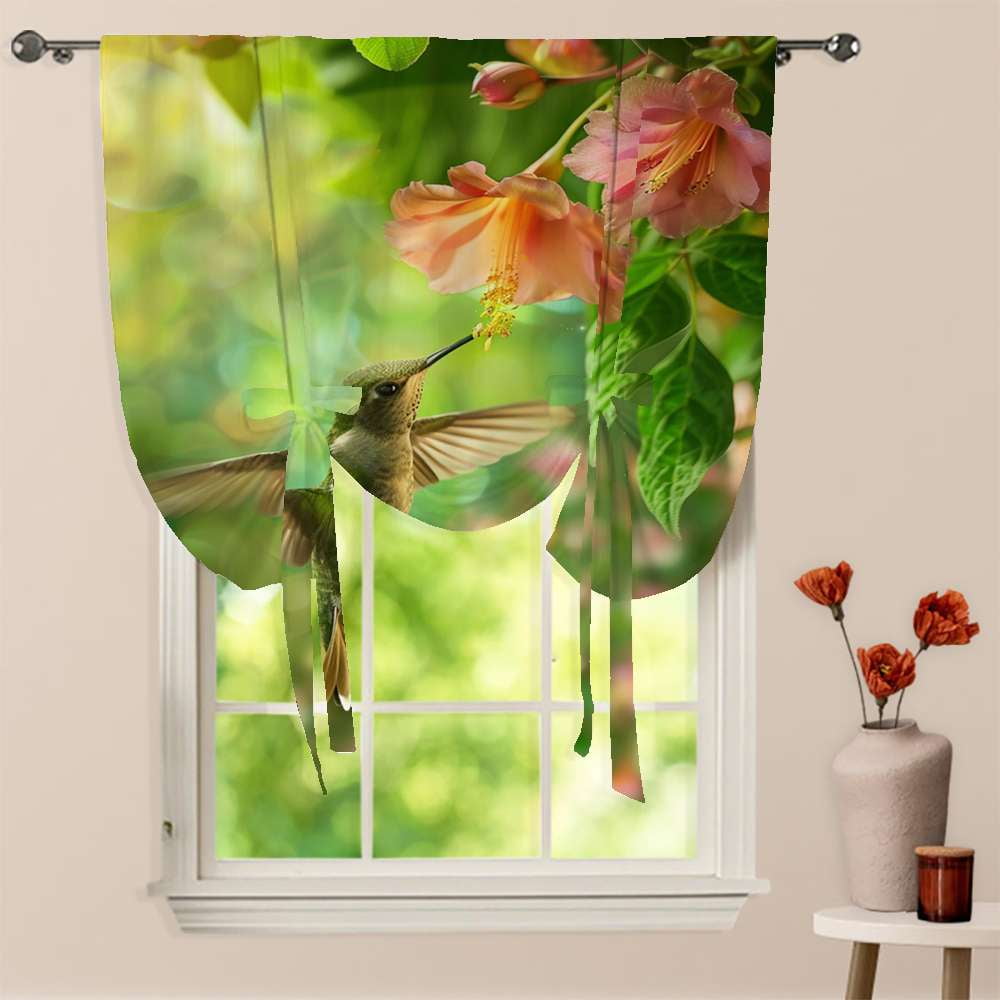 Colorful Hummingbird And Flowers Window Curtain for Living Room Roman ...