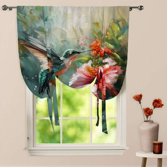 Colorful Hummingbird And Flowers Window Curtain for Living Room Roman ...
