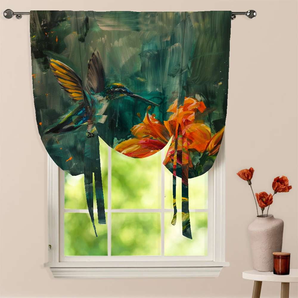 Colorful Hummingbird And Flowers Window Curtain for Living Room Roman ...