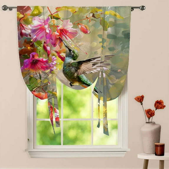 Colorful Hummingbird And Flowers Window Curtain for Living Room Roman ...