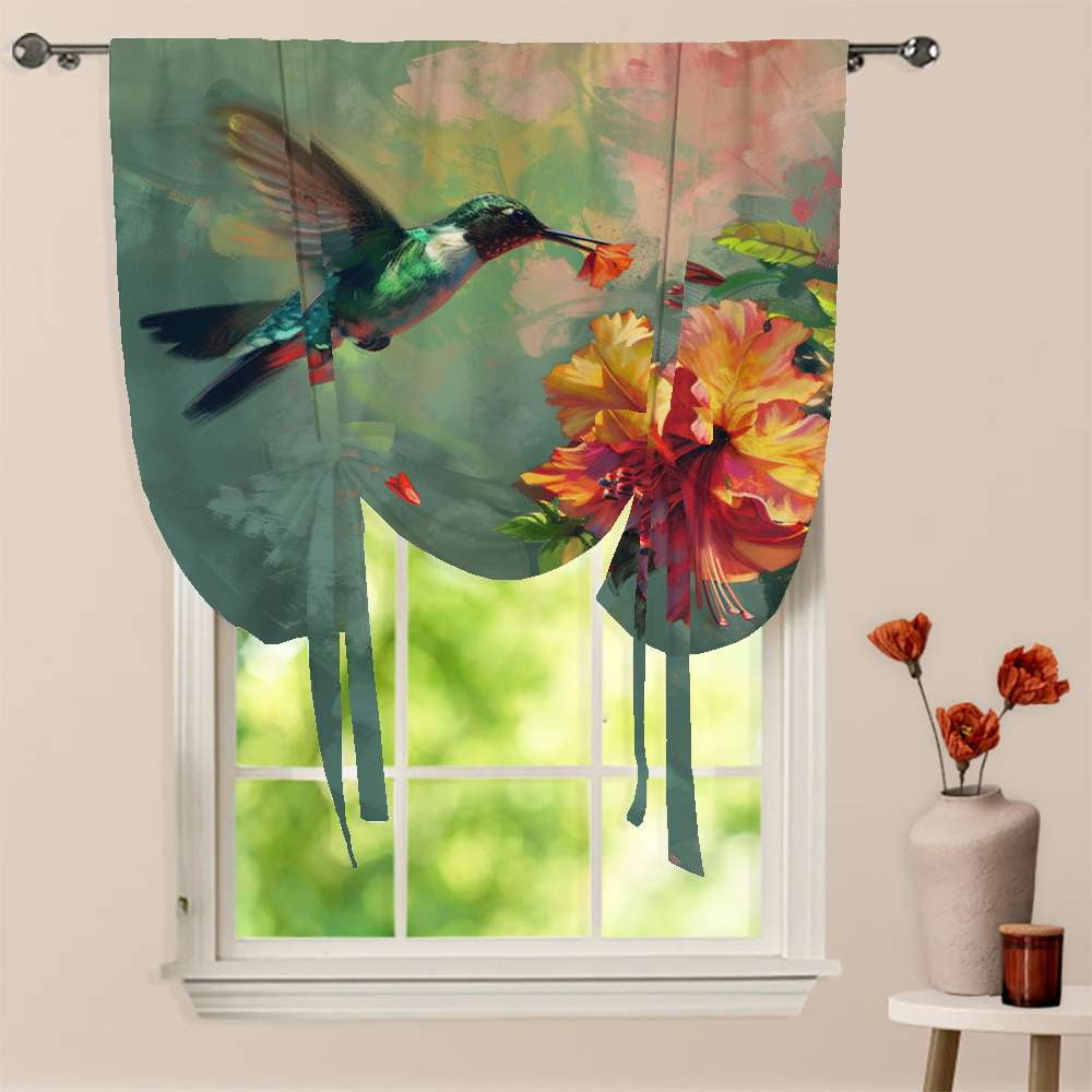 Colorful Hummingbird And Flowers Window Curtain for Living Room Roman ...