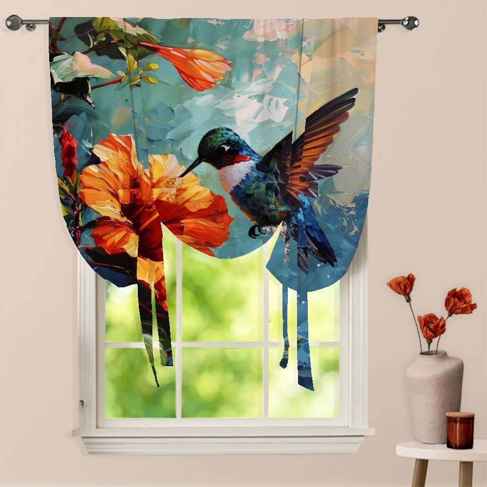 Colorful Hummingbird And Flowers Window Curtain for Living Room Roman ...