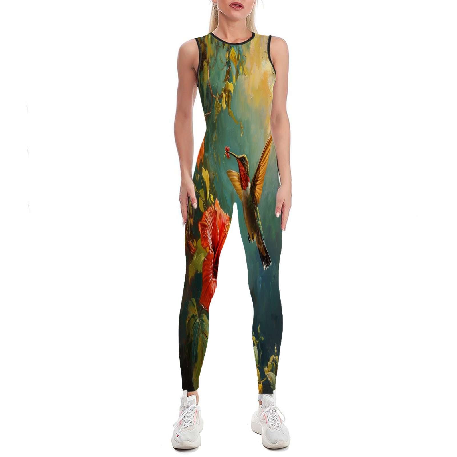 Colorful Hummingbird And Flowers Women's One Piece Yoga Jumpsuits ...